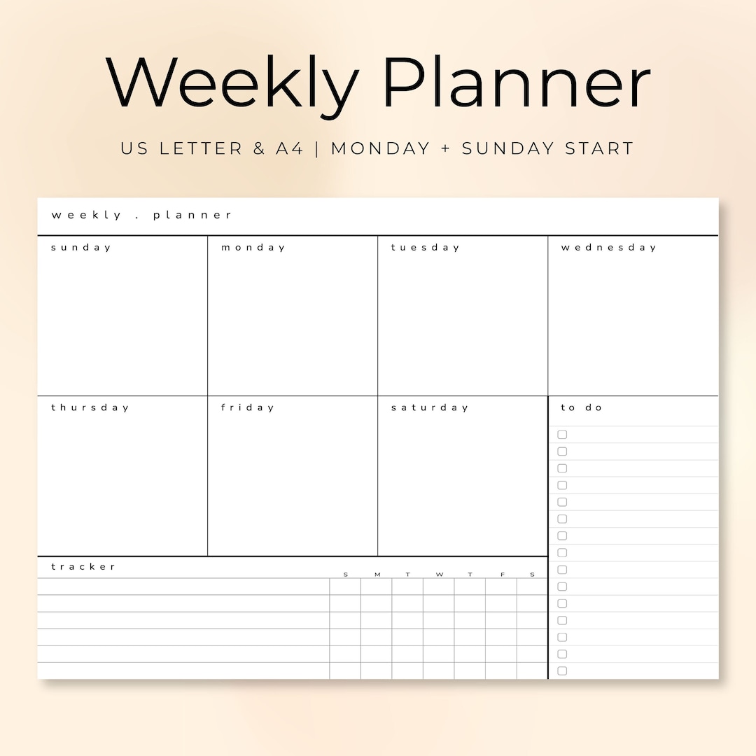 Weekly Planner Printable to Do List, Minimalist Weekly Overview, Weekly ...