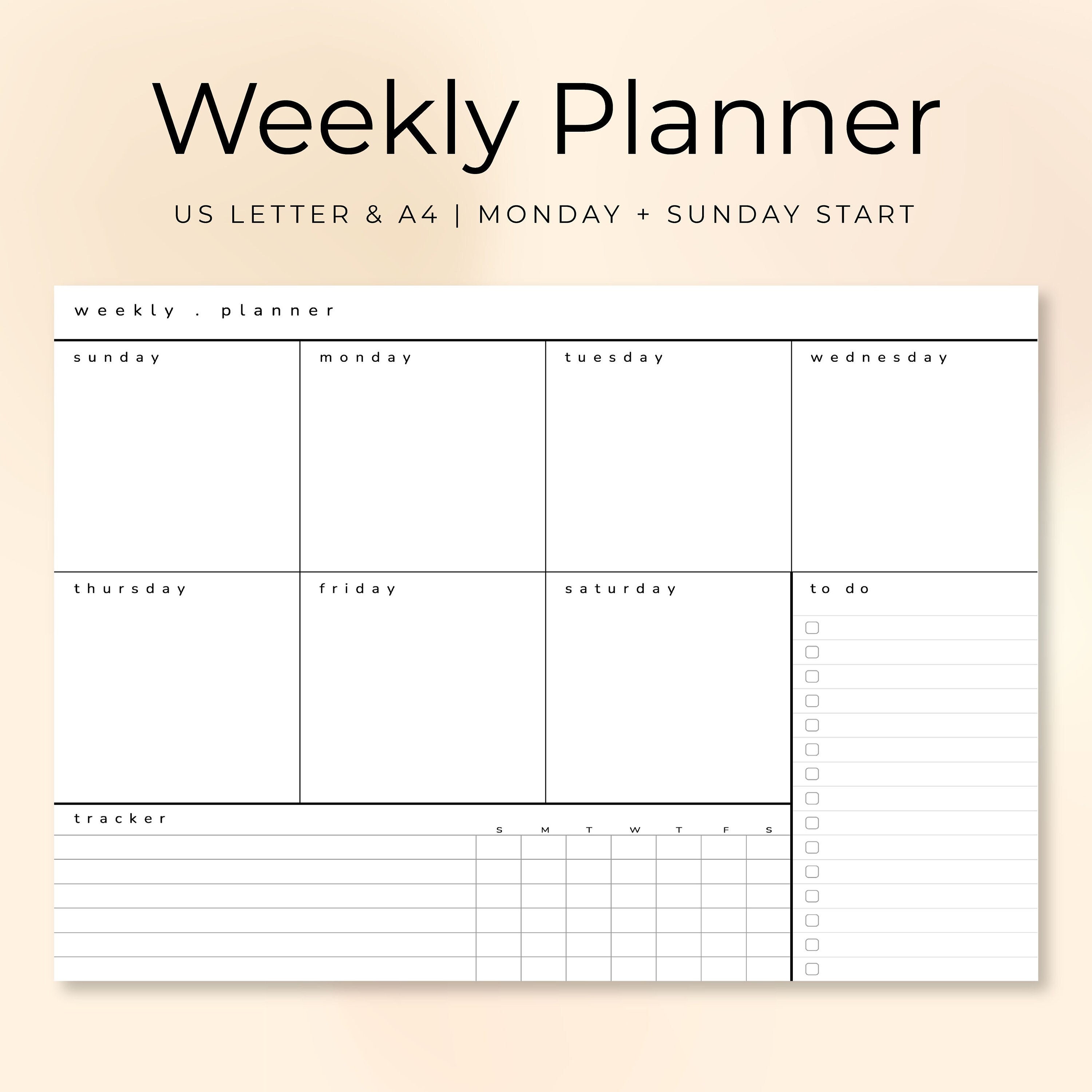 Weekly Planner Printable to Do List, Minimalist Weekly Overview, Weekly ...
