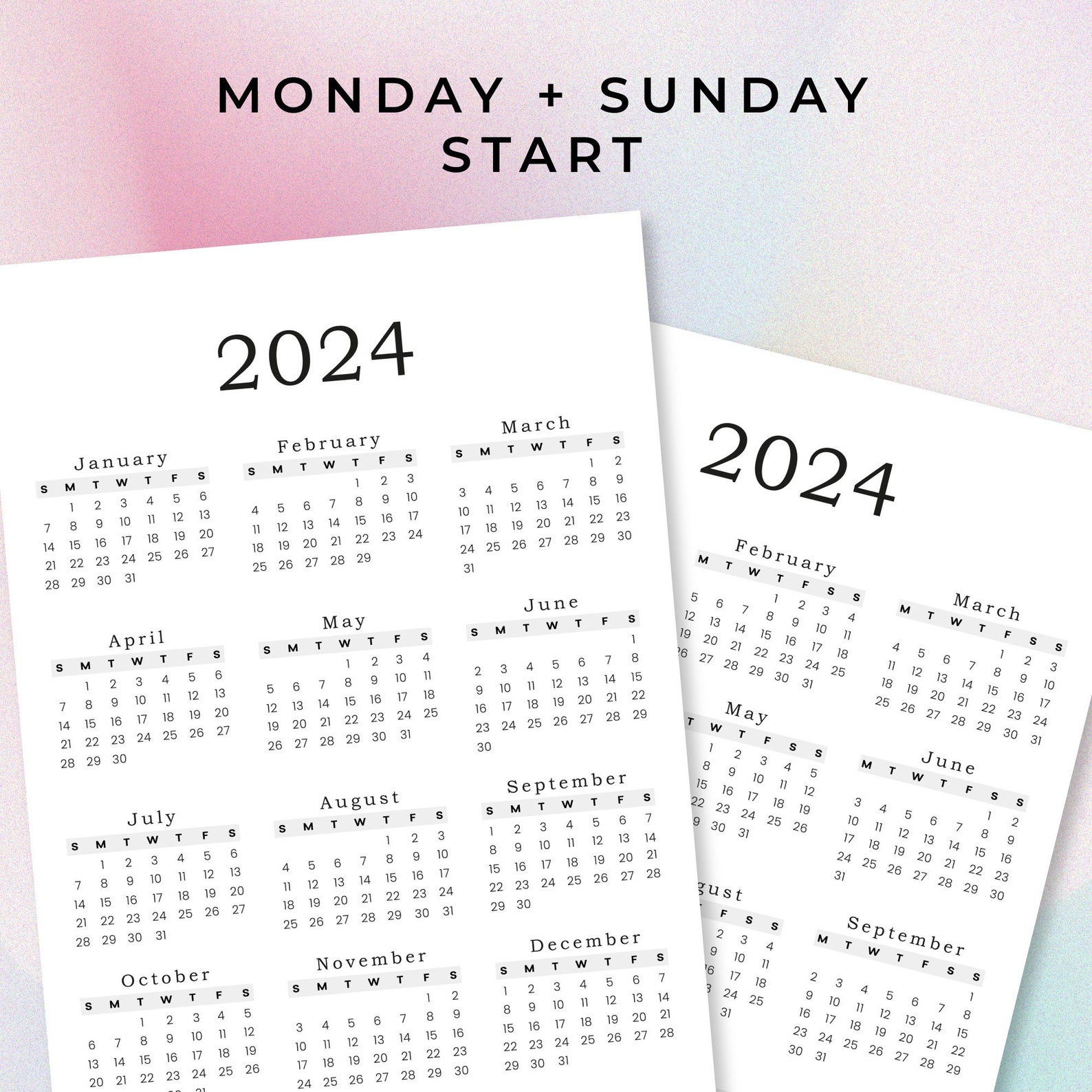2024 Yearly Calendar Printable Classic 2024 Calendar Vertical Calendar ...