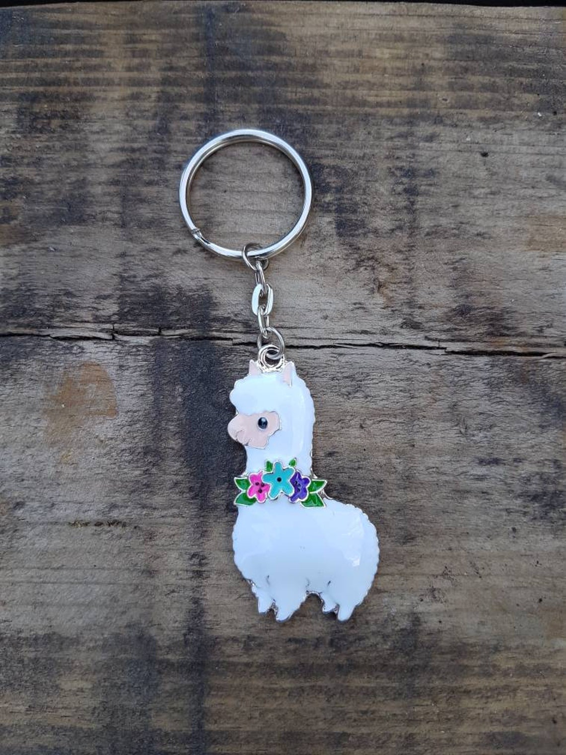 White Llama Alpaca Keyring Keychain. Enamel Charm Bag Charm - Etsy UK