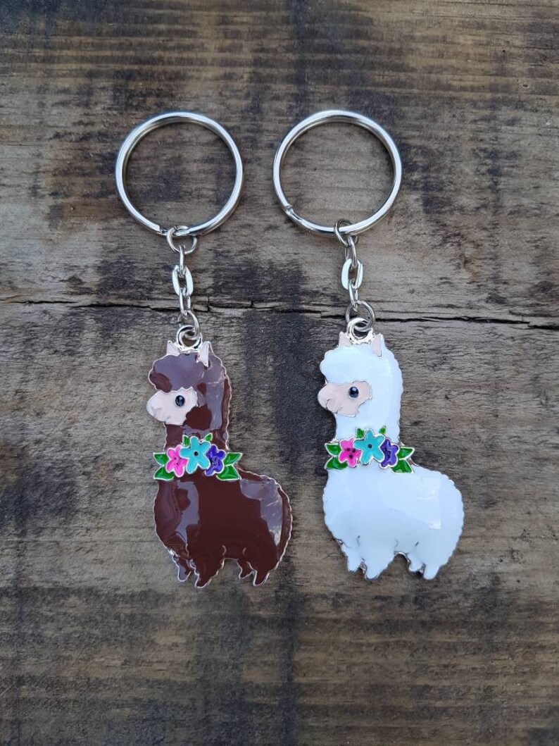 White llama alpaca keyring keychain. Enamel charm bag charm | Etsy
