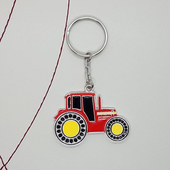Red tractor keyring keychain. Enamel charm bag charm | Etsy