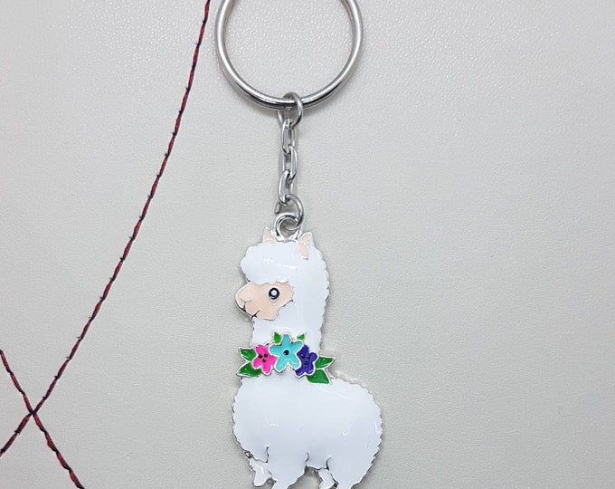 White Llama Alpaca Keyring Keychain. Enamel Charm, Bag Charm, Birthday ...