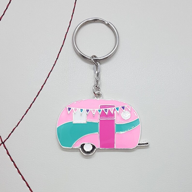Caravan Pink Keyring Keychain. Enamel Charm, Bag Charm, Birthday Gift ...