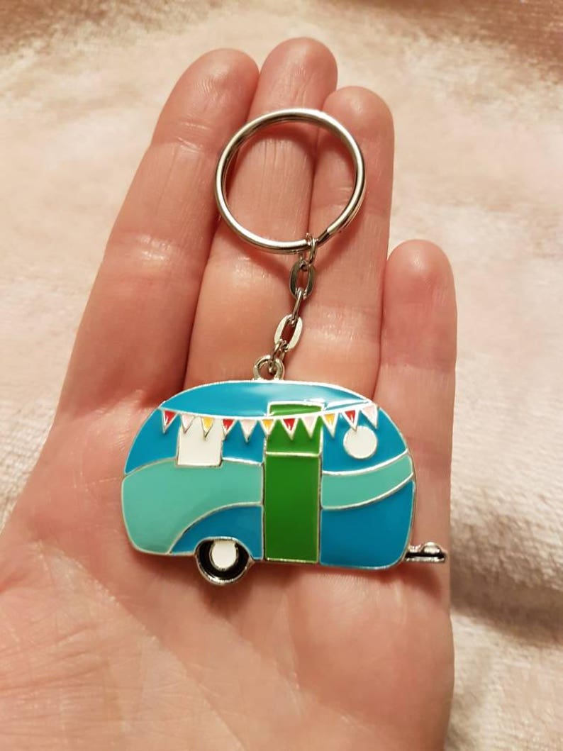 Caravan Blue Green Keyring Keychain. Enamel Charm, Bag Charm, Birthday ...