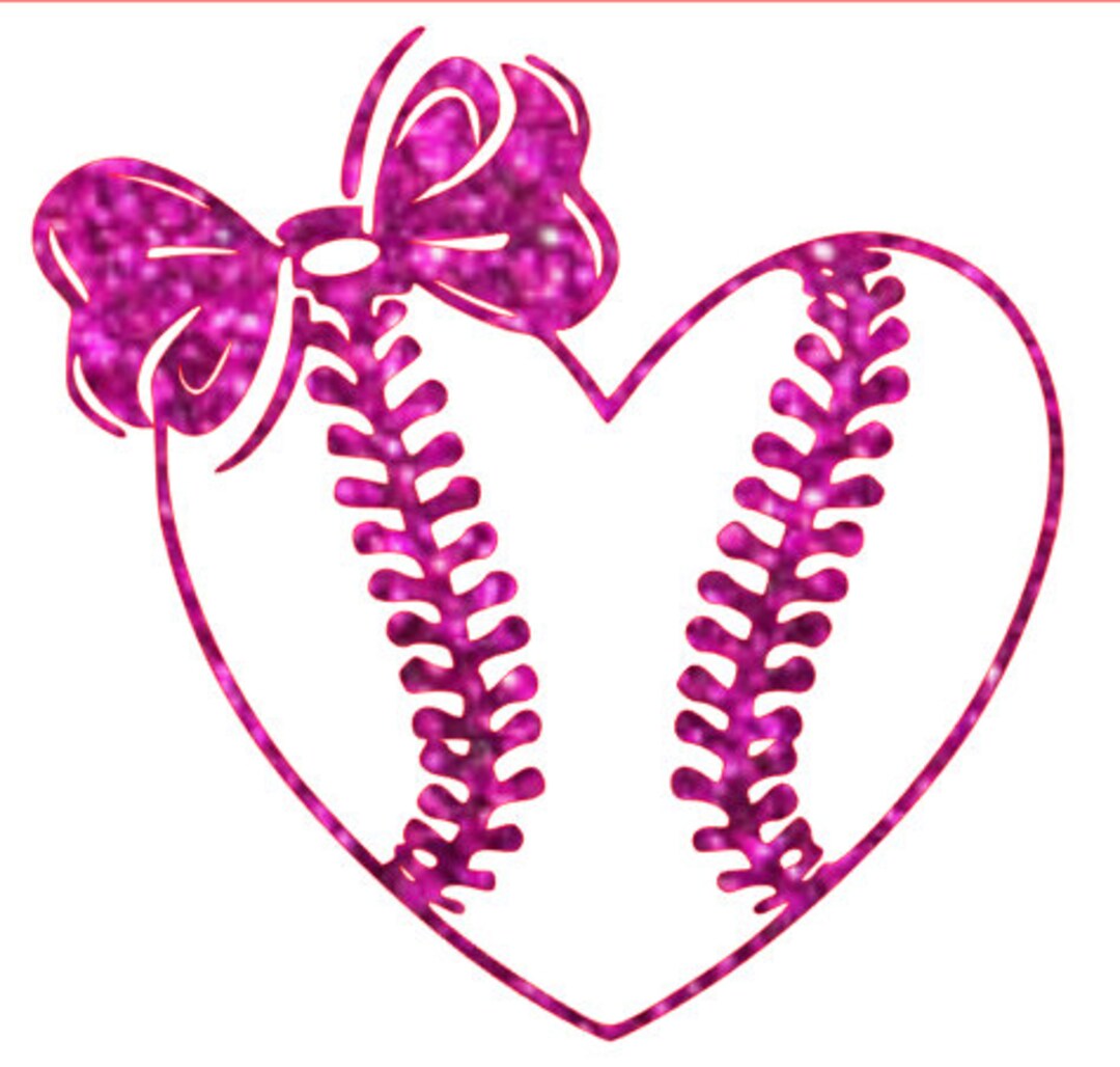 Heart Baseball With Bow in Glitter OR Heat Transfer, Love Baseball ...