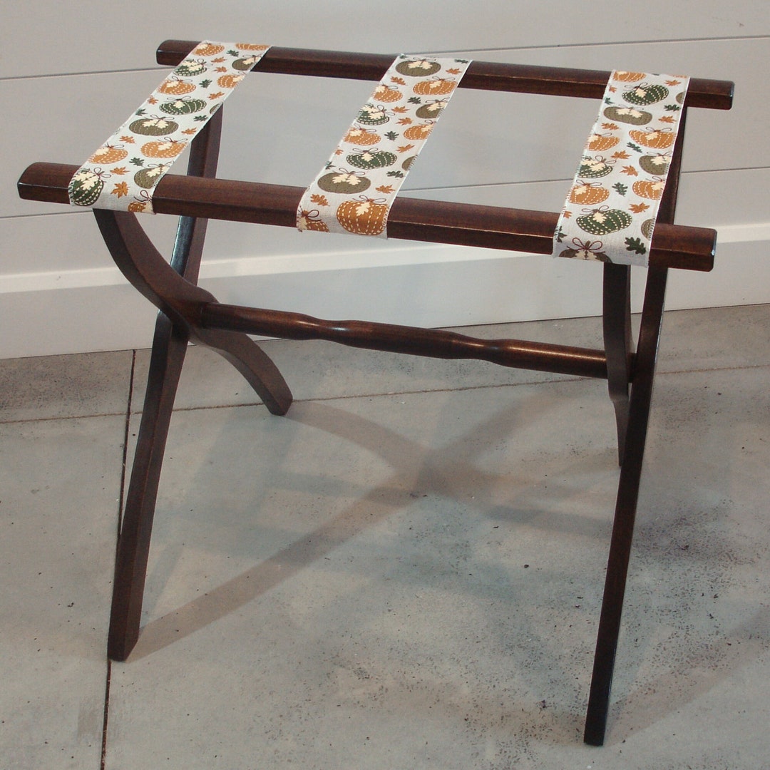 Dark Brown Contour Leg Wood Luggage Rack With Pumpkin Straps - Etsy