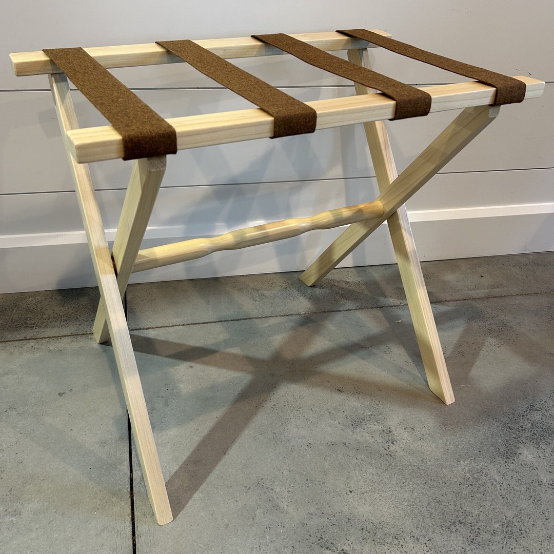 Natural Straight Leg Wood Luggage Rack With Teak Sunbrella Straps - Etsy