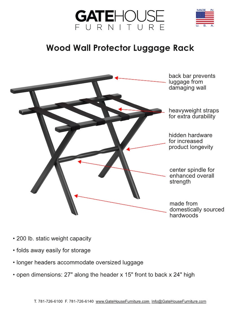 Brown Wall Protector Wood Luggage Rack With Black Straps and Brass ...