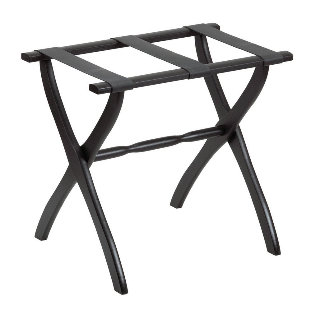 Black Contour Leg Wood Luggage Rack With Black Leather Straps - Etsy