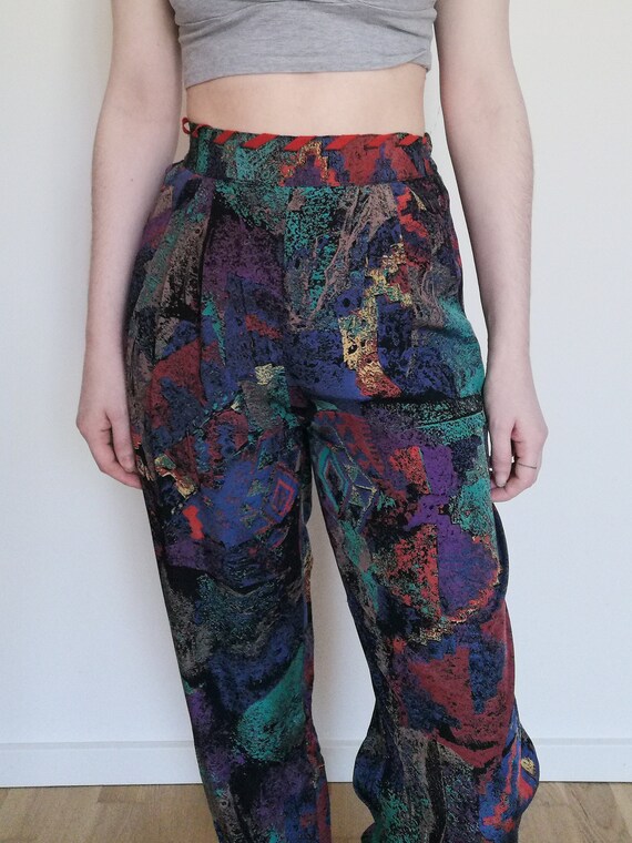 True vintage pants 80s 90s turquoise blue red crazy p… - Gem