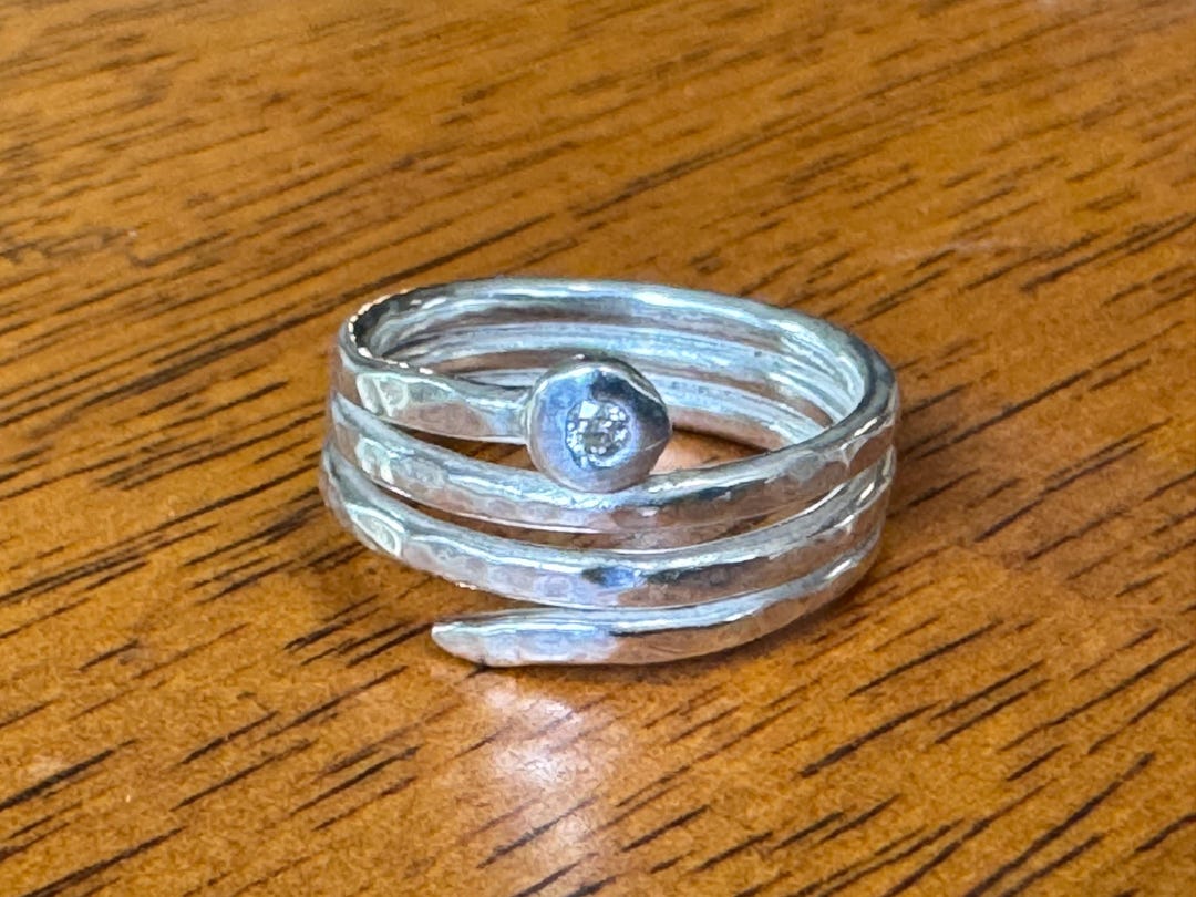 Large 14K Solid Yellow Gold or Sterling Silver Snake Ring With Natural ...