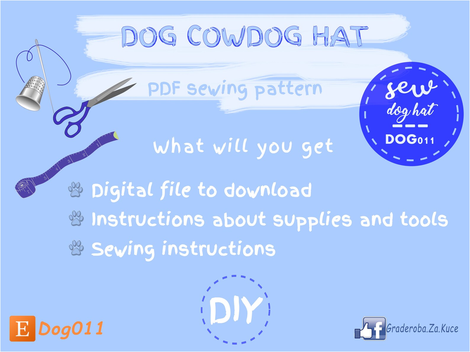 Dog Cowboy Hat PDF Pattern/ Dog Cowdog Hat PDF Pattern/ Sewing PDF ...