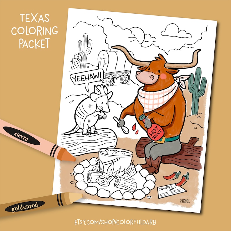 Texas Printable Coloring Pages - Etsy