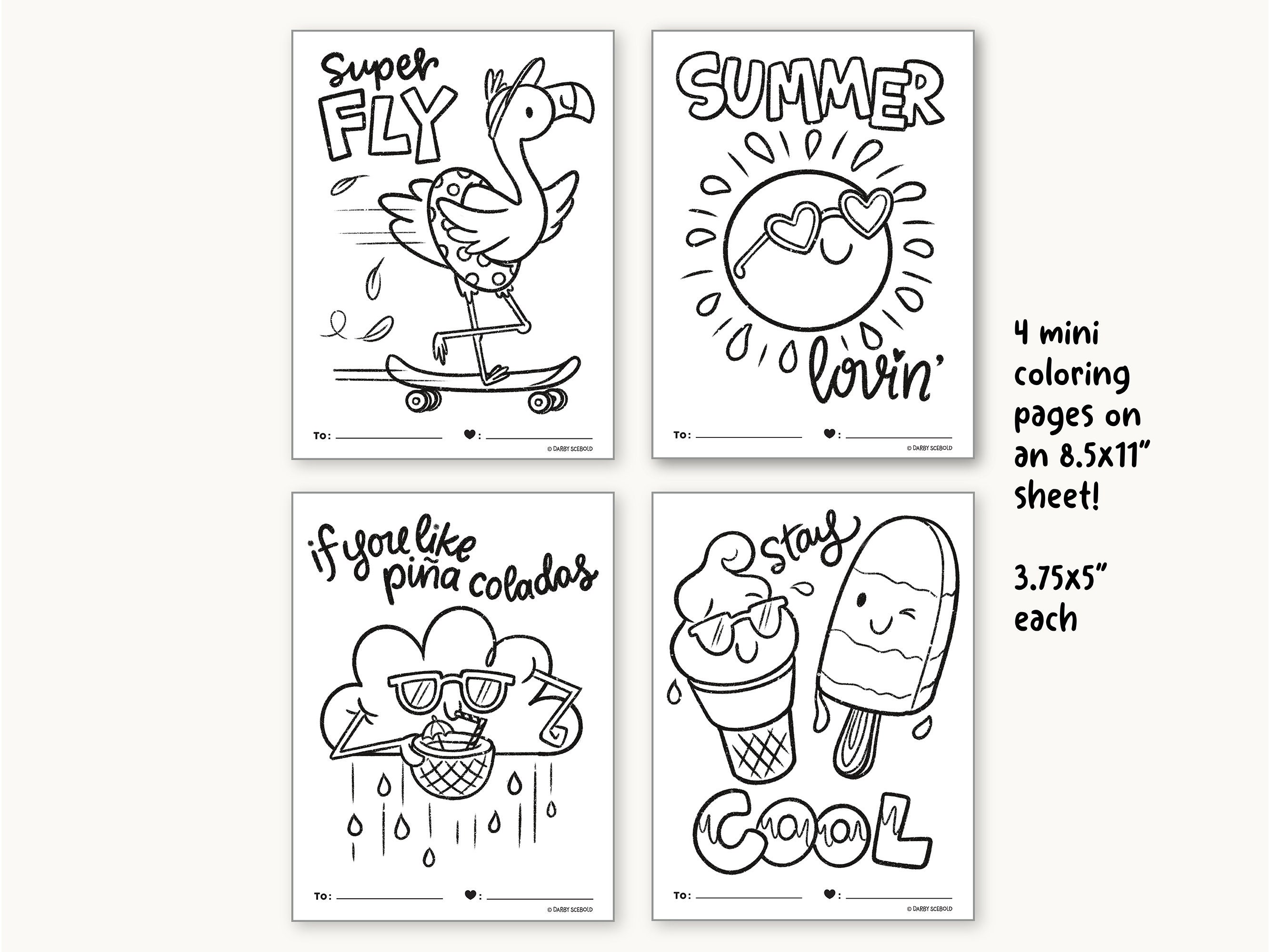 Summer Mini Coloring, Kids Coloring Book, Flamingo, Pina Coladas, Sun ...
