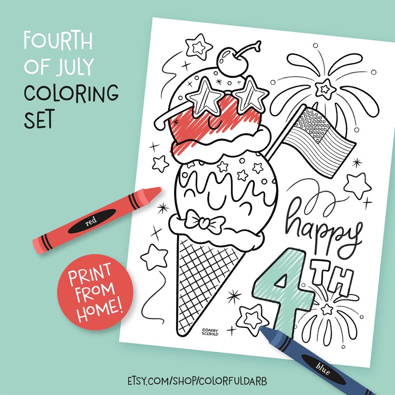 Fourth of July Printable Coloring Pages - Etsy
