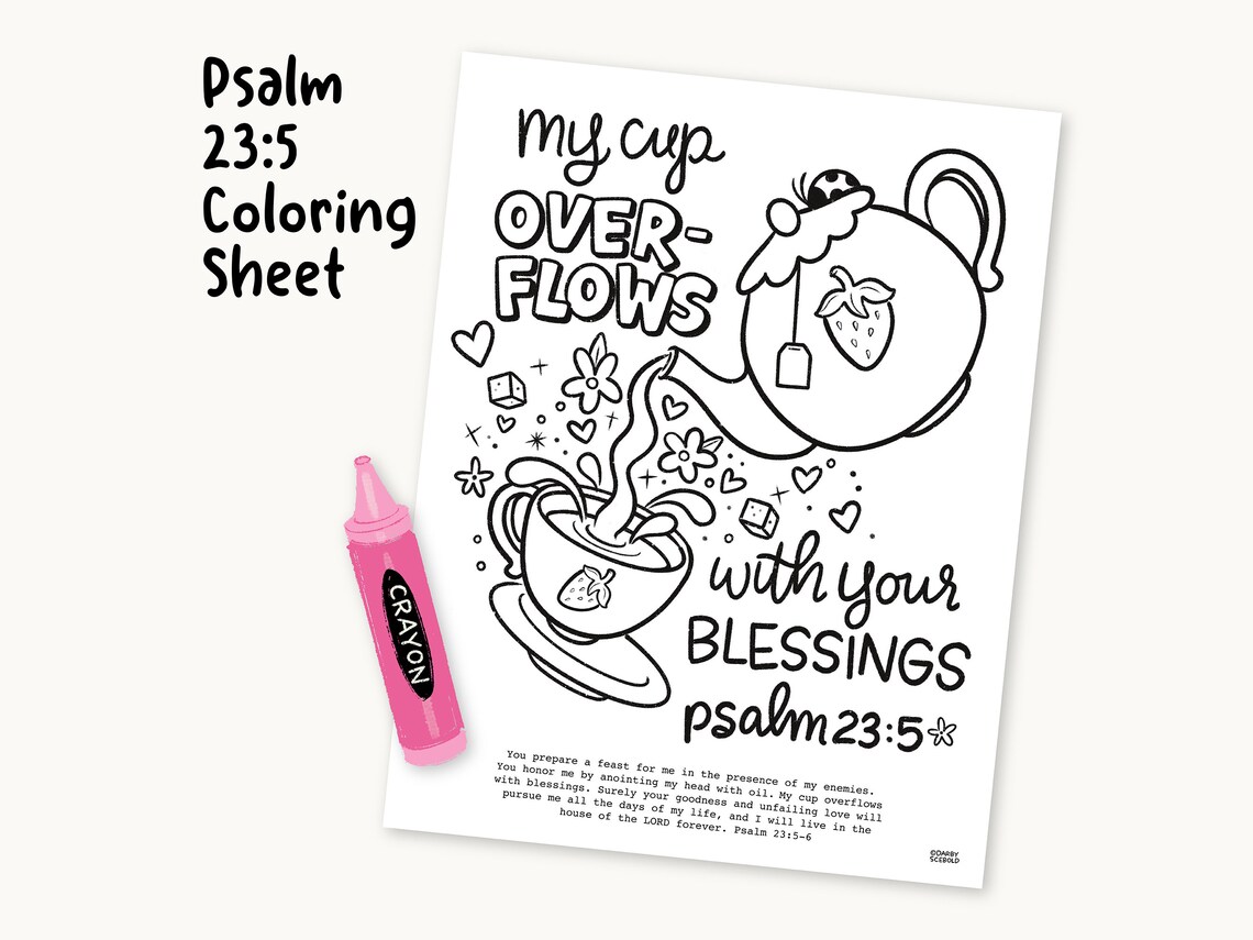 Psalm Coloring Sheet, Psalm 23:5, Bible Coloring Pages, Scripture Color ...