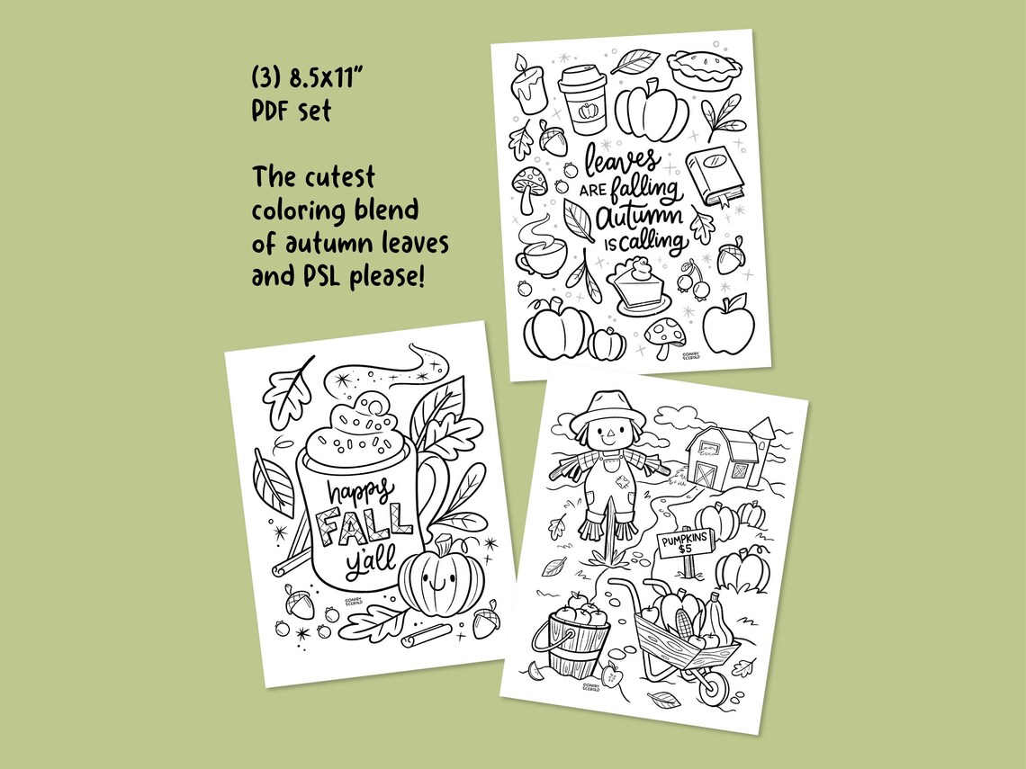 Fall Printable Coloring Pages, Autumn Coloring Book for Kids, Fall Leaf ...