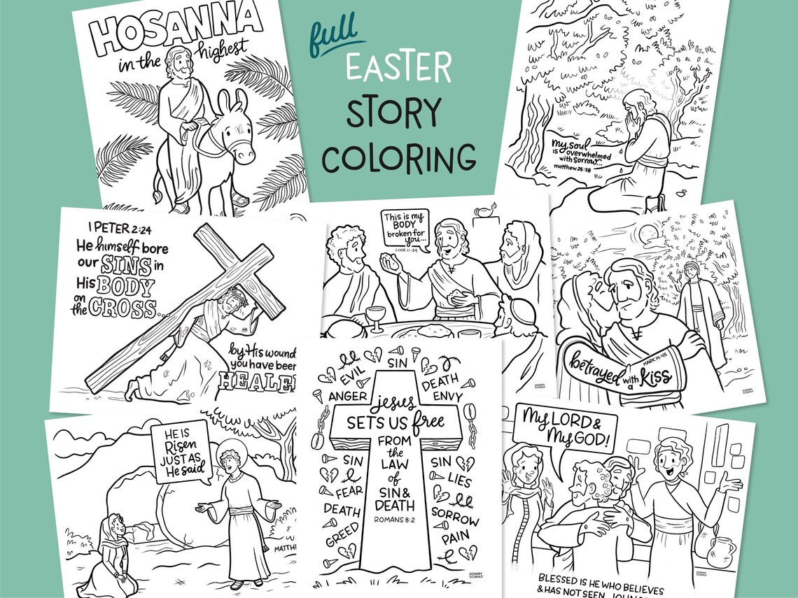 Full Easter Coloring Pages | Set of 8 Printable | Easter Activity ...