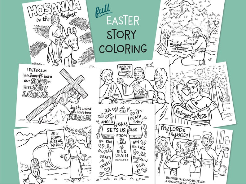 Full Easter Coloring Pages | Set of 8 Printable | Easter Activity ...