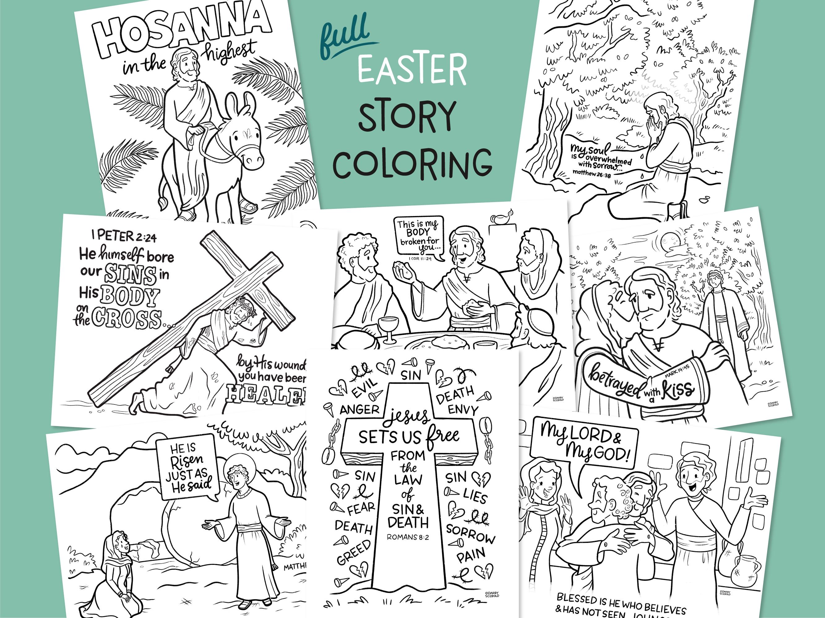 Full Easter Coloring Pages | Set of 8 Printable | Easter Activity ...