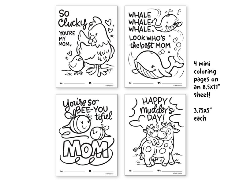 Mother's Day Mini Coloring Puns, Coloring Book for Kids, Coloring Pages ...