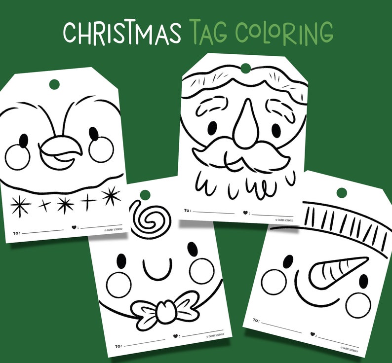 Christmas Tag Coloring Sheets - Etsy