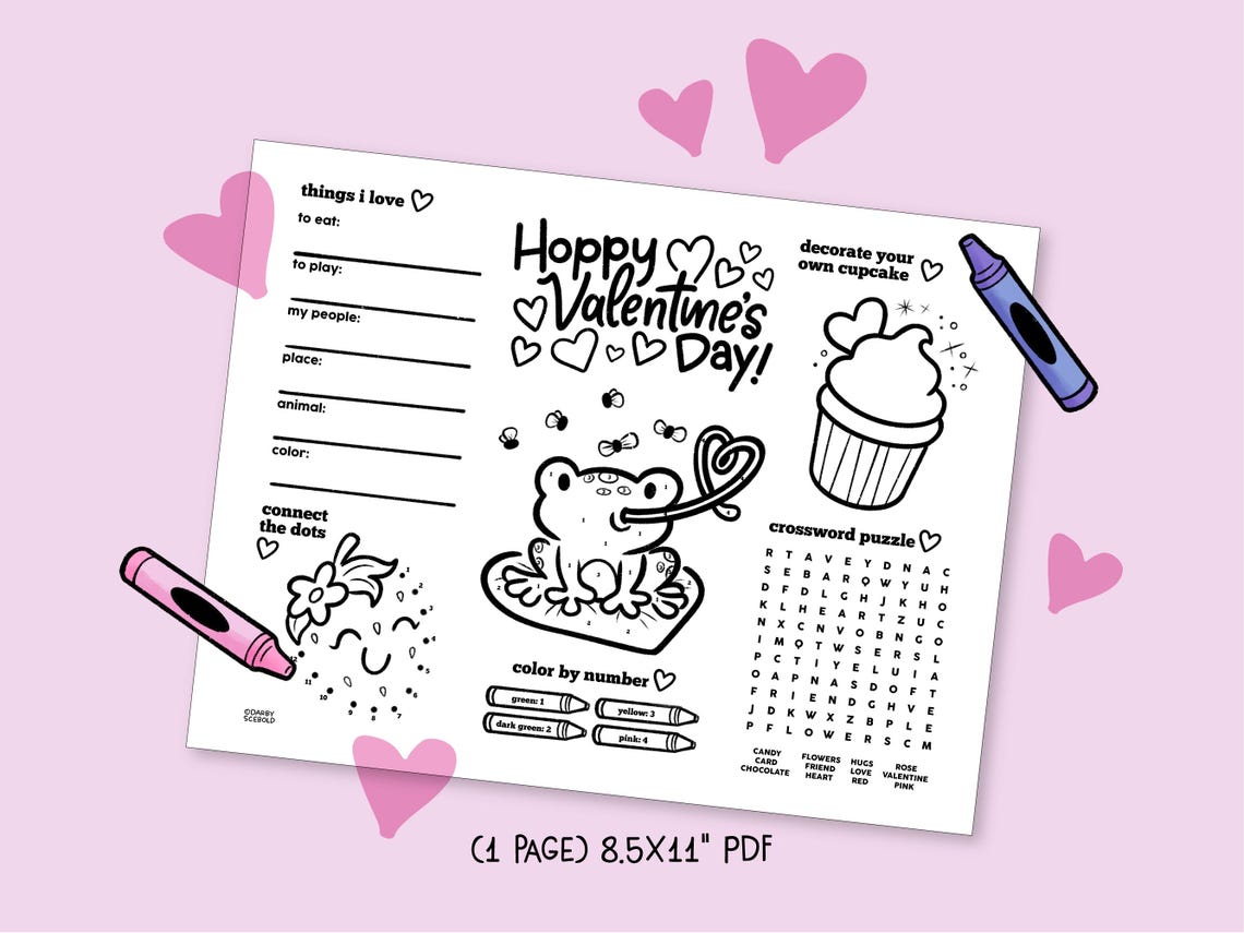 Valentine Color Activity Sheet, Coloring Page, Heart, Craft, Instant ...