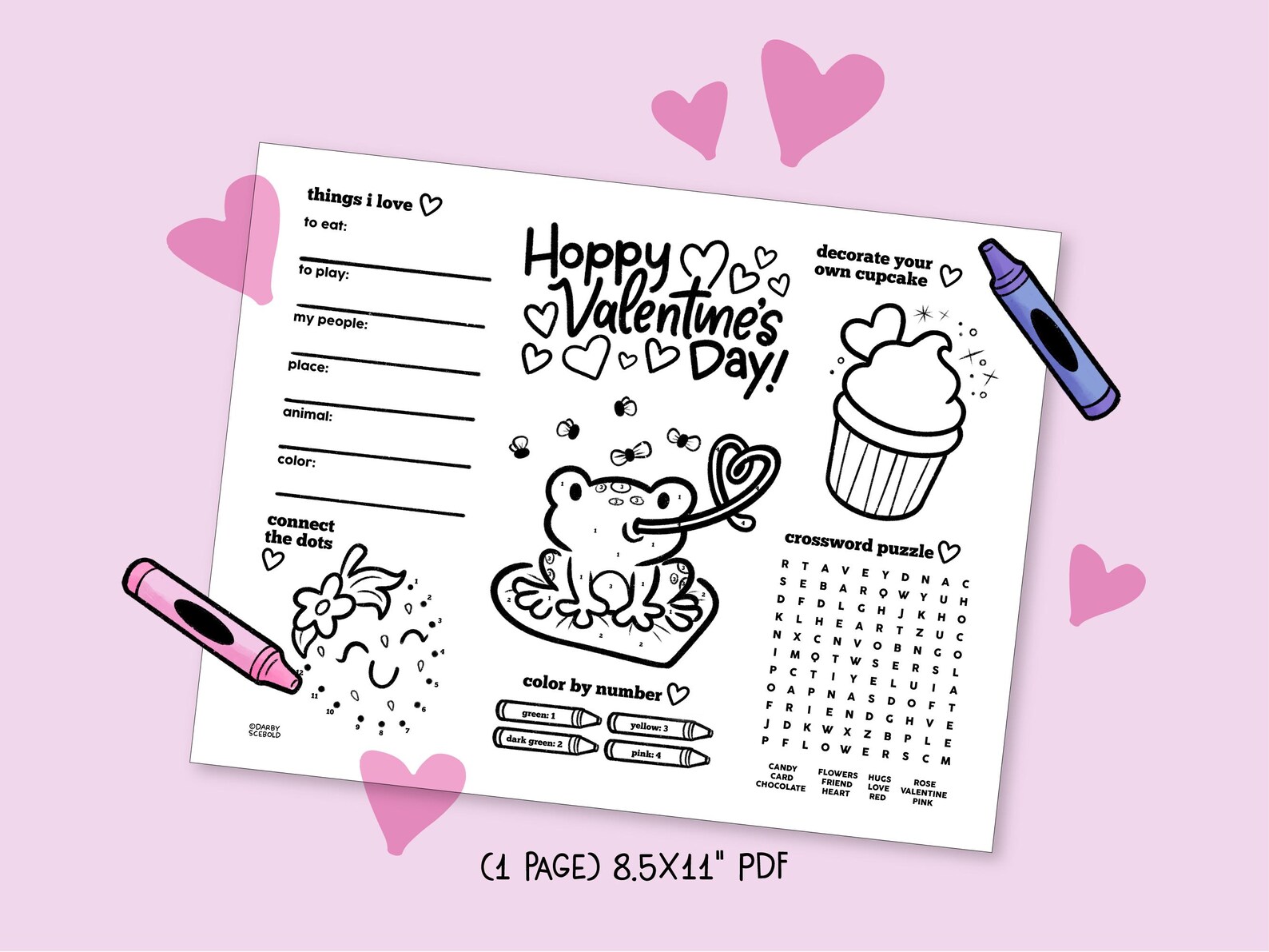 Valentine Color Activity Sheet, Coloring Page, Heart, Craft, Instant ...
