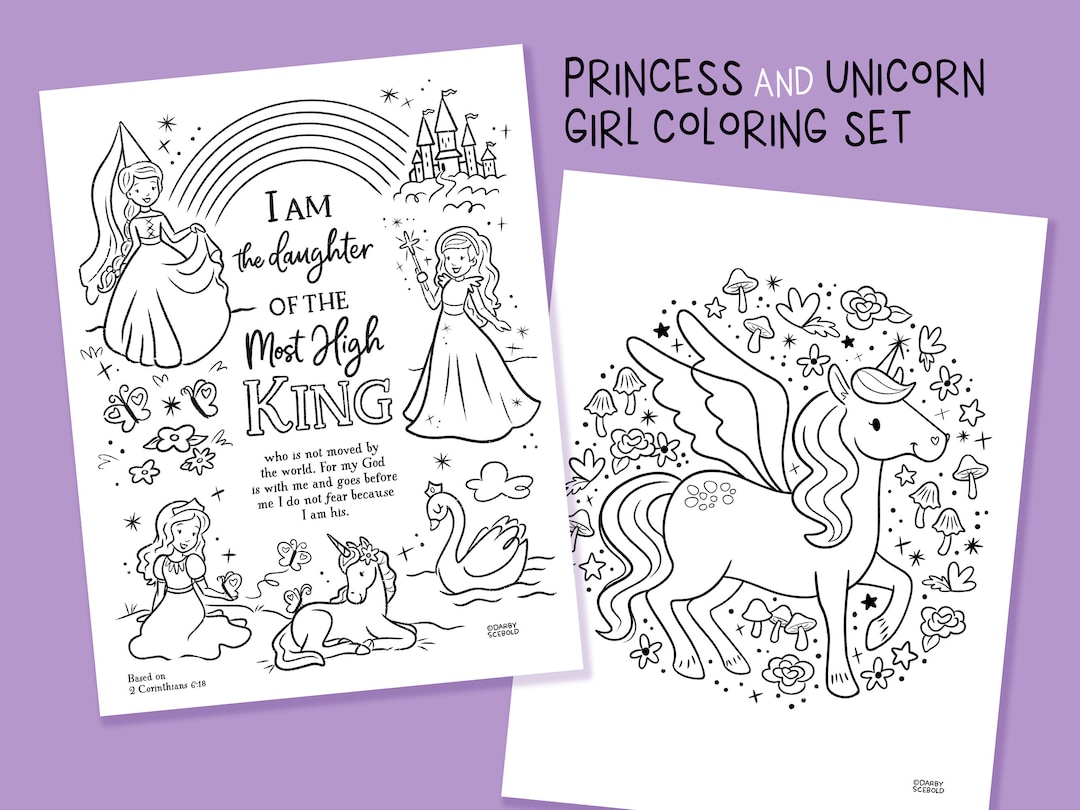 Girl Coloring Pages Featuring Princesses, Unicorn, Fairy, Bible ...