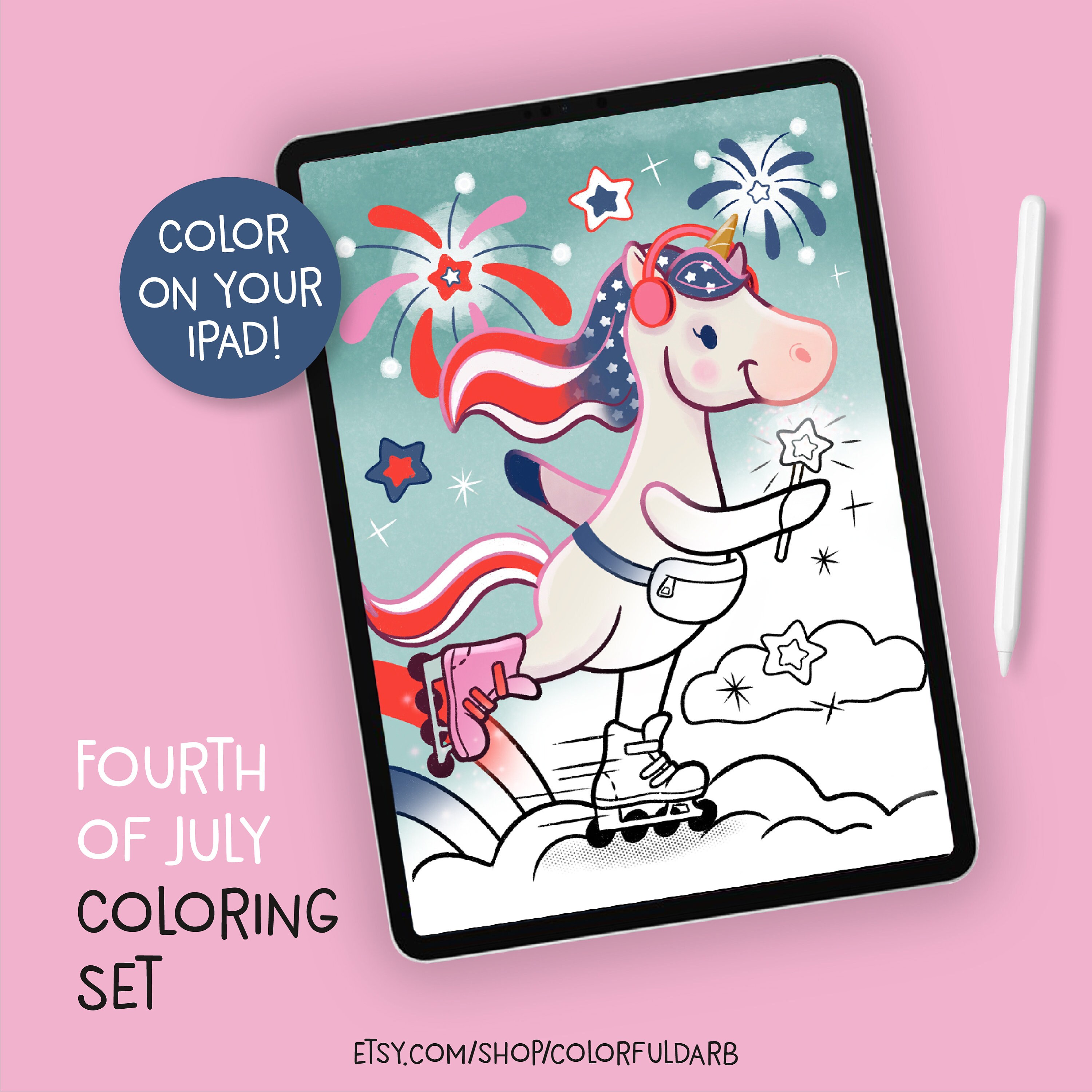 Fourth of July Printable Coloring Pages - Etsy