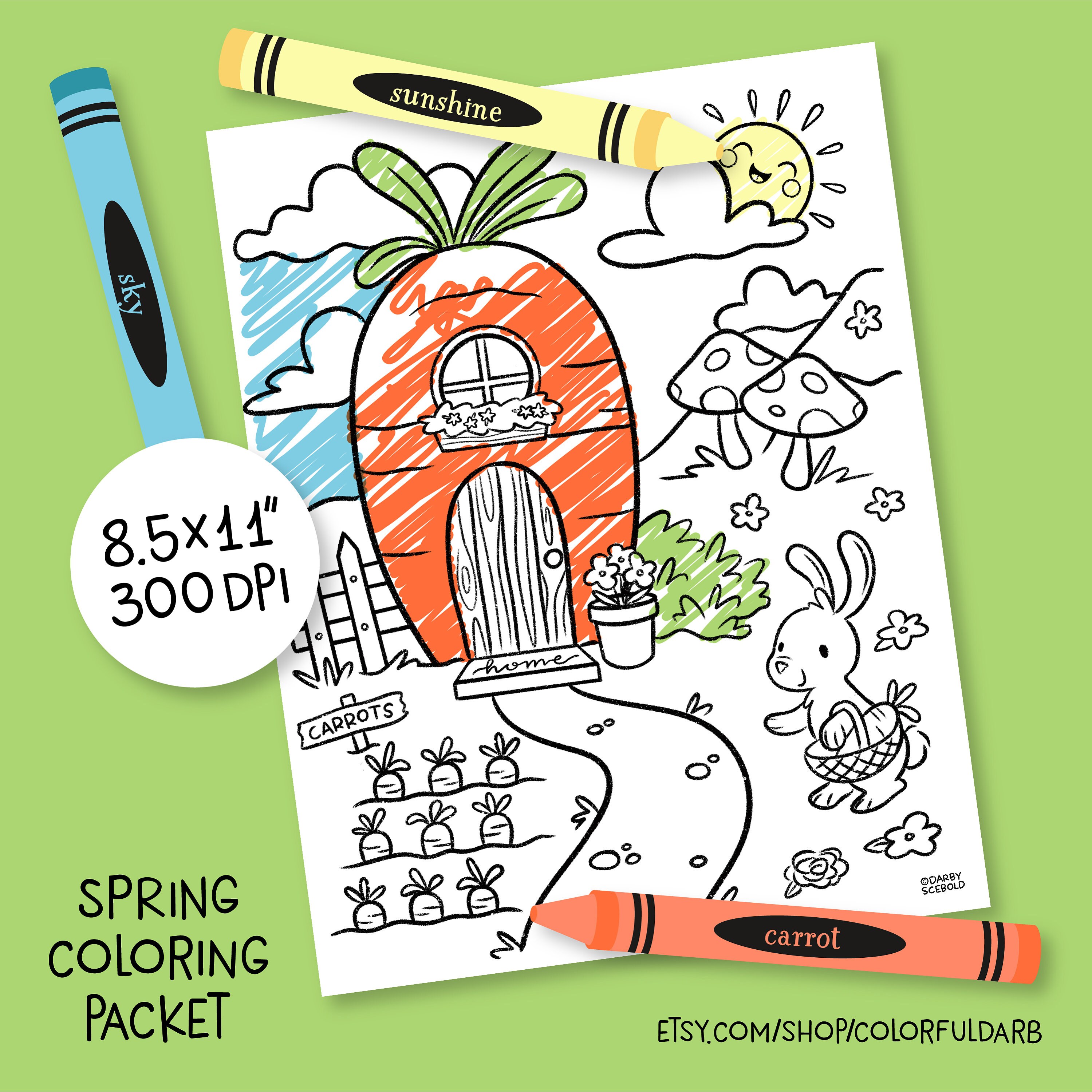 Spring/easter Bunny Printable Coloring Pages - Etsy