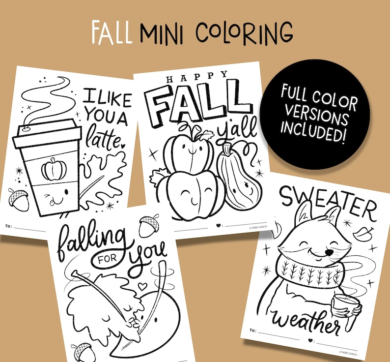 Fall-gram Mini Coloring Sheet: 4 Miniature Designs on 1 Full Page - Etsy