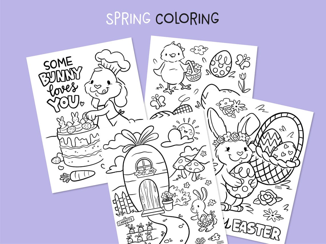 Spring/easter Bunny Printable Coloring Pages | Bunnies, Chicks, Easter ...