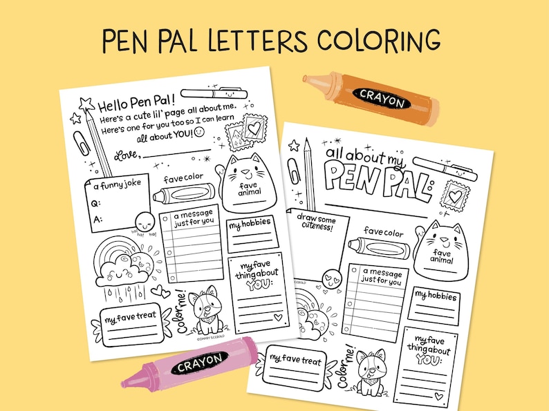 Printable Pen Pal Coloring Pages for Kids | All About Me & All About My ...