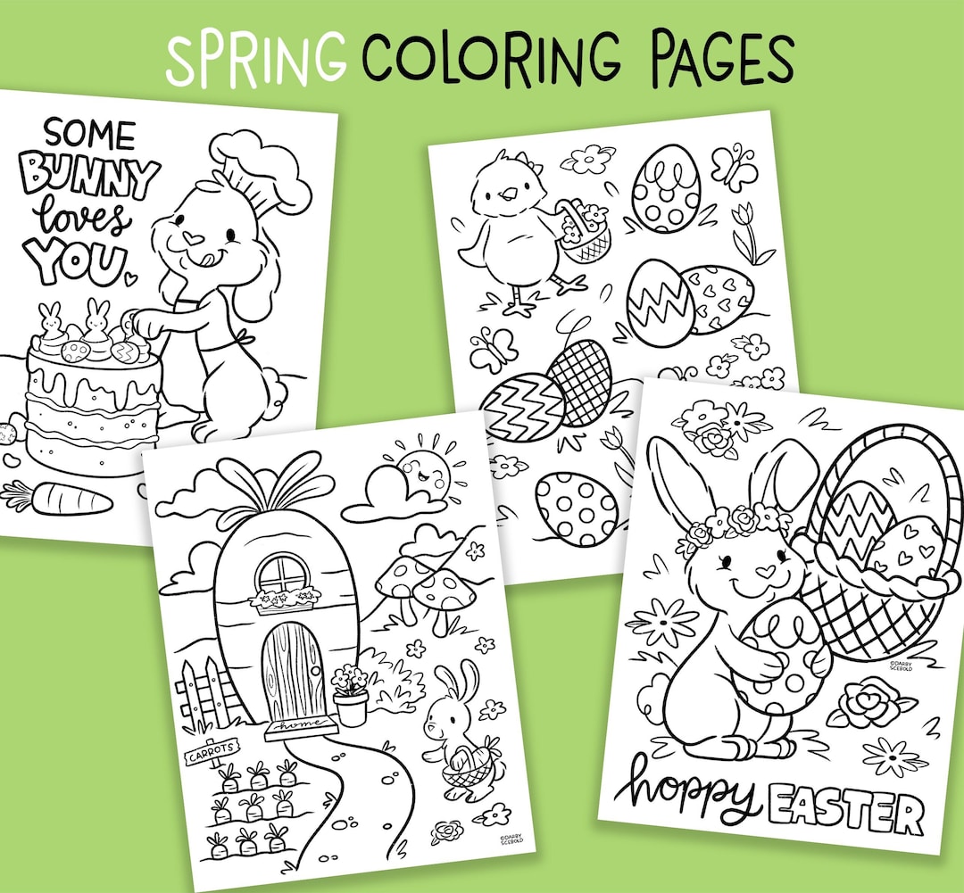 Spring/easter Bunny Printable Coloring Pages - Etsy