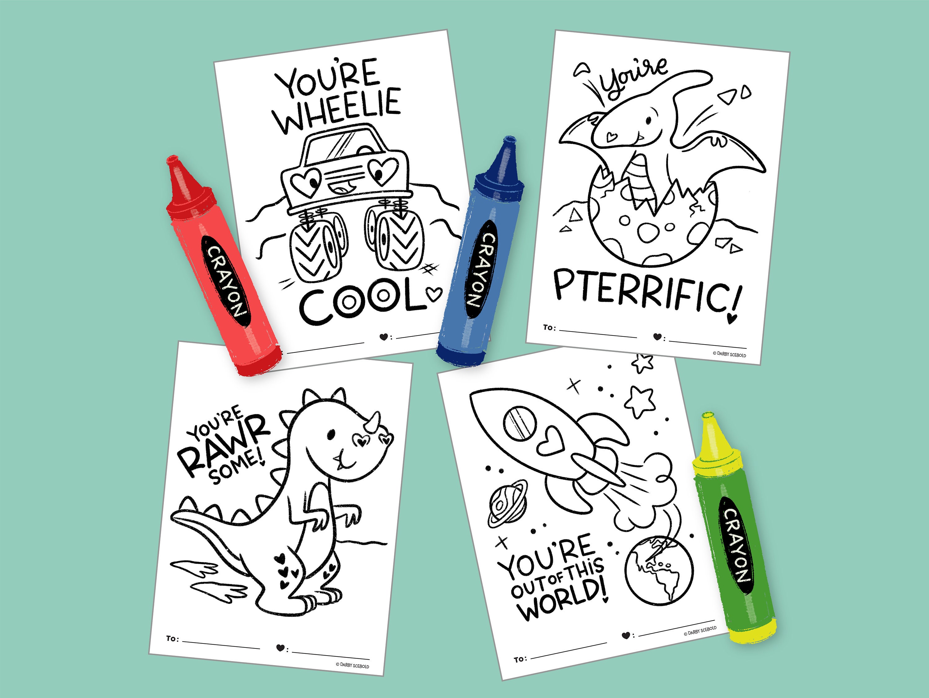 Boy Coloring Valentines Day Cards / Printable DIY Card / Valentines for ...