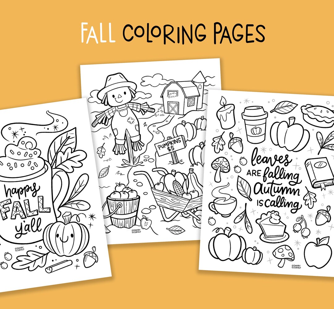 Fall Printable Coloring Pages, Autumn Coloring Book for Kids, Fall Leaf ...