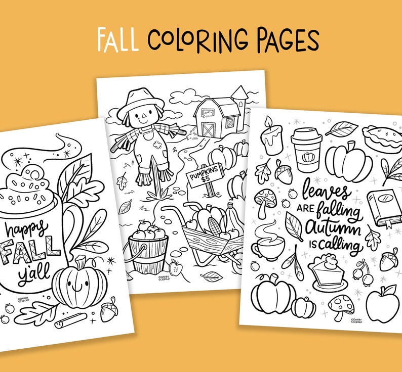 Fall Printable Coloring Pages, Autumn Coloring Book for Kids, Fall Leaf ...