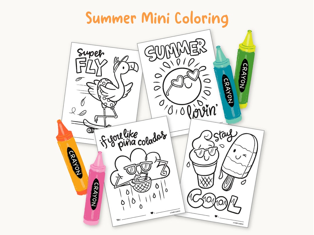 Summer Mini Coloring, Kids Coloring Book, Flamingo, Pina Coladas, Sun ...