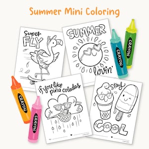 Summer Mini Coloring, Kids Coloring Book, Flamingo, Pina Coladas, Sun ...