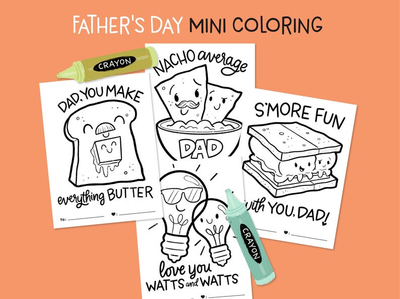 Father's Day Mini Coloring Sheet | Thank You Cards for Dad, Gift Tags ...
