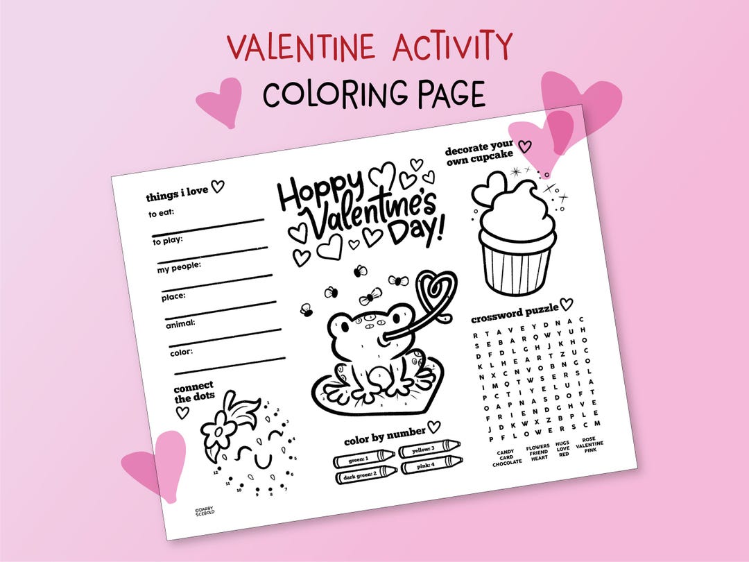 Valentine Color Activity Sheet, Coloring Page, Heart, Craft, Instant ...