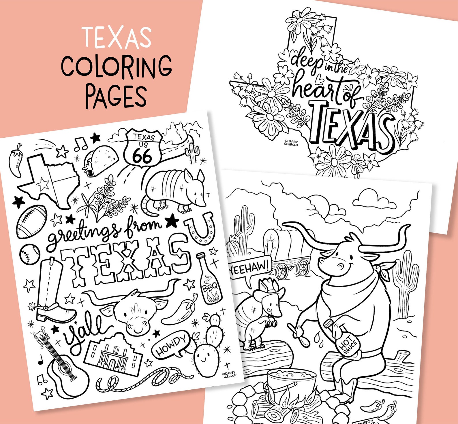 Texas Printable Coloring Pages - Etsy