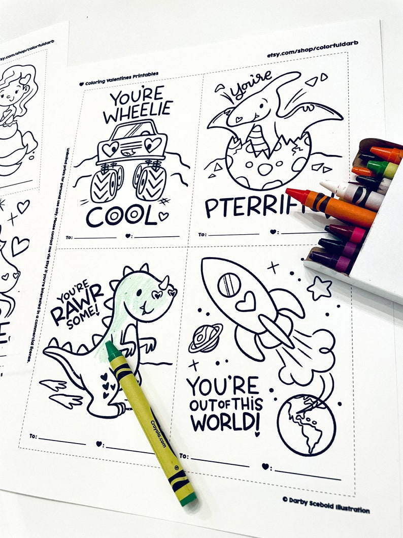 Boy Coloring Valentines Day Cards / Printable DIY Card / Valentines for ...