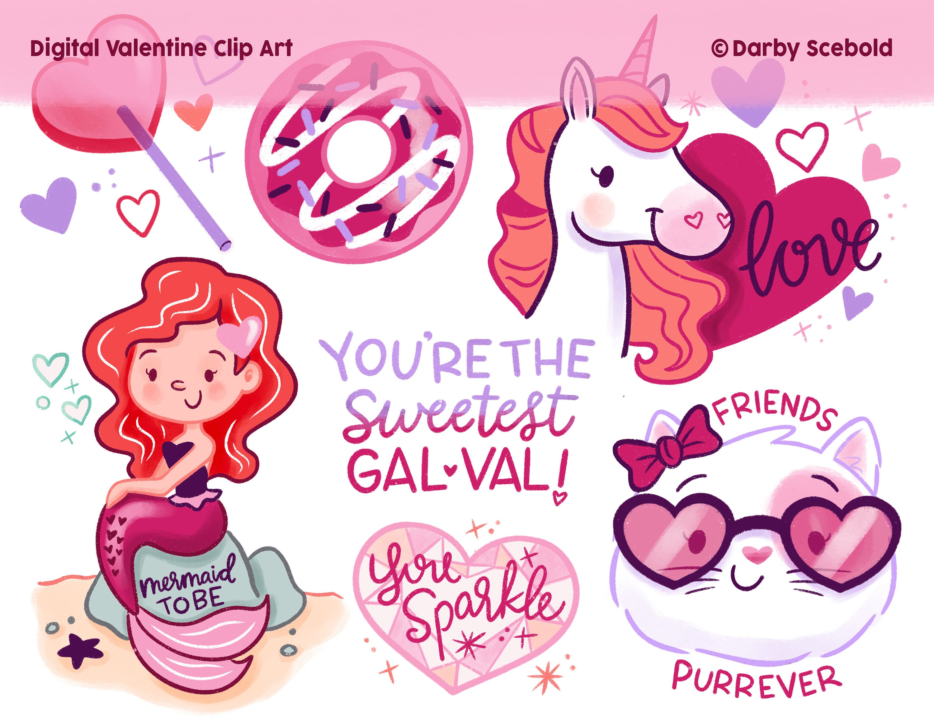 Girlie Valentines Clipart Pack - Etsy