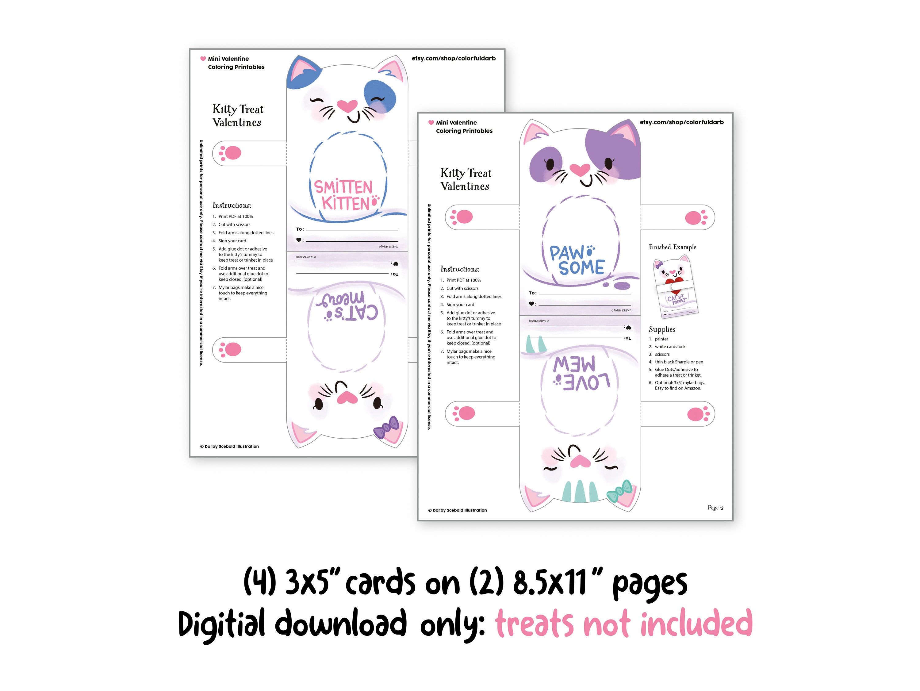 Kitty Treat Valentines Day Cards / Printable DIY Card / for Kids ...
