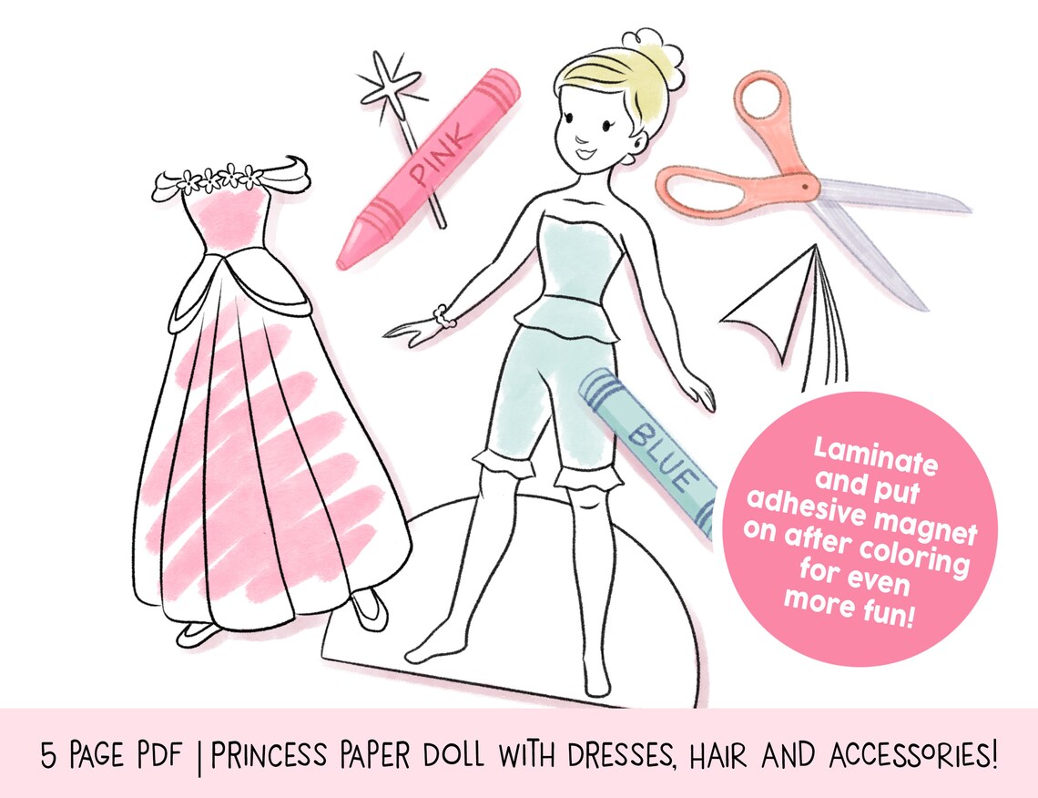 Printable Coloring Princess Paper Doll - Etsy