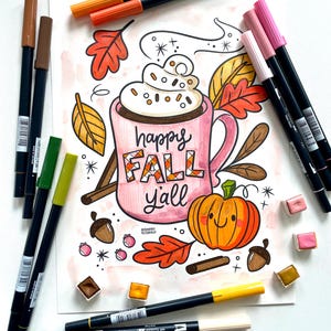 Fall Printable Coloring Pages, Autumn Coloring Book for Kids, Fall Leaf ...