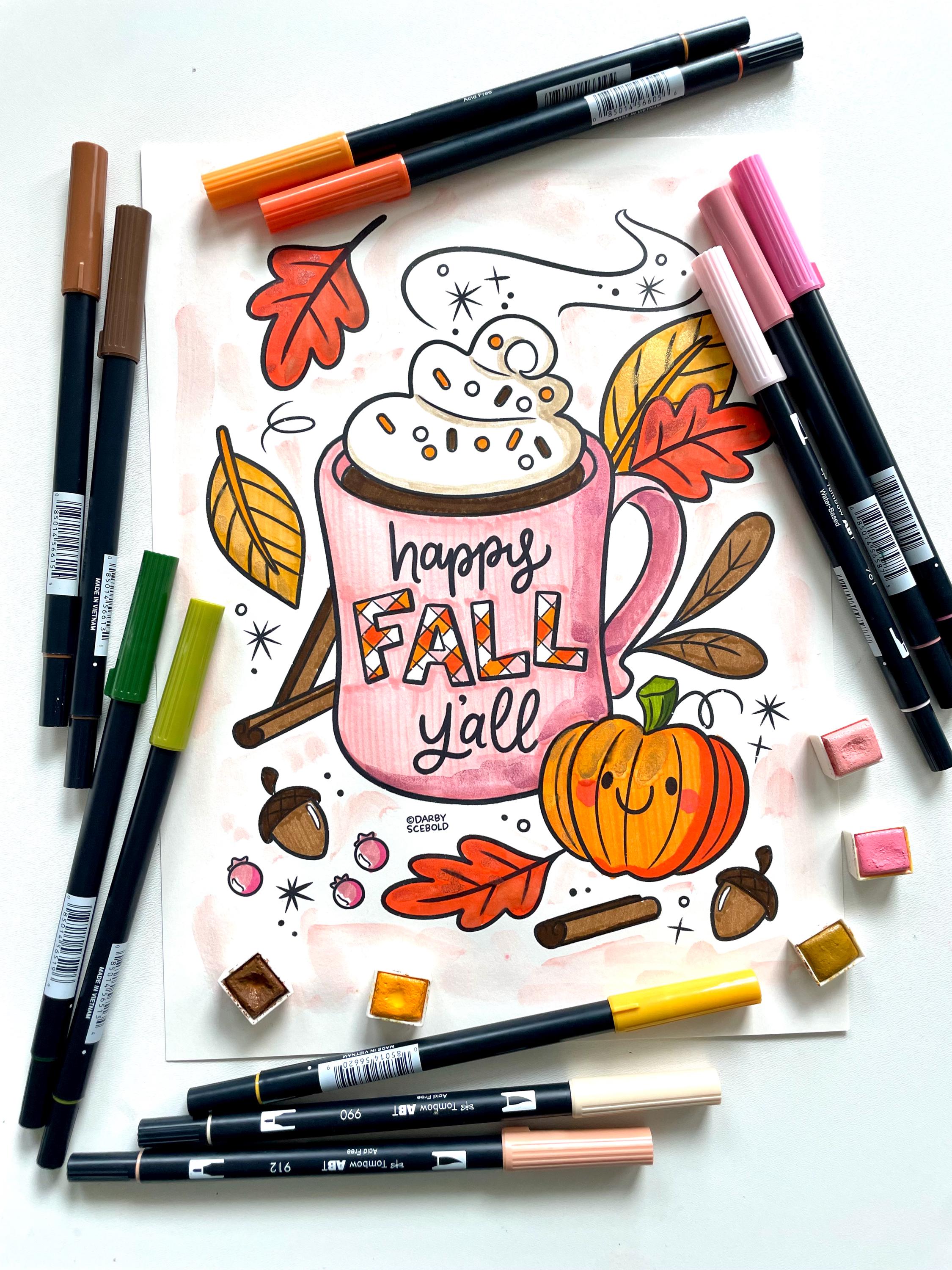 Fall Printable Coloring Pages, Autumn Coloring Book for Kids, Fall Leaf ...